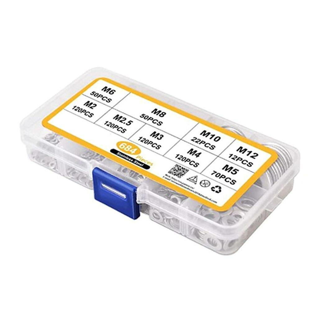 Набор из 648 плоских шайб из стали 2-12