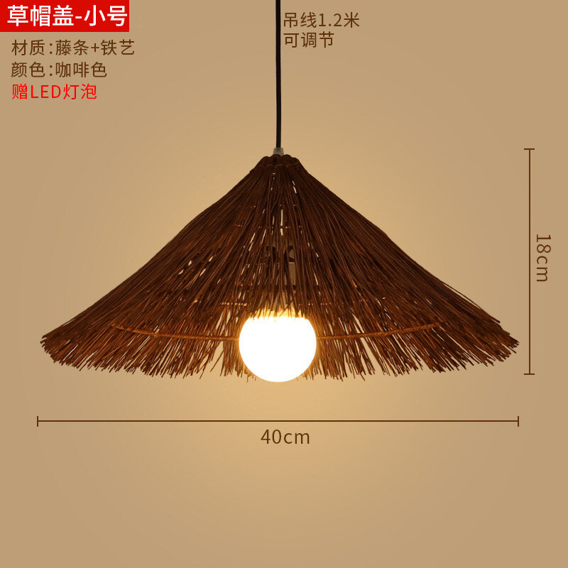 Люстра подвесная потолочная из дерева, Плетение из бамбука, соломенная шляпа бежевого цвета, черная 50*18cm