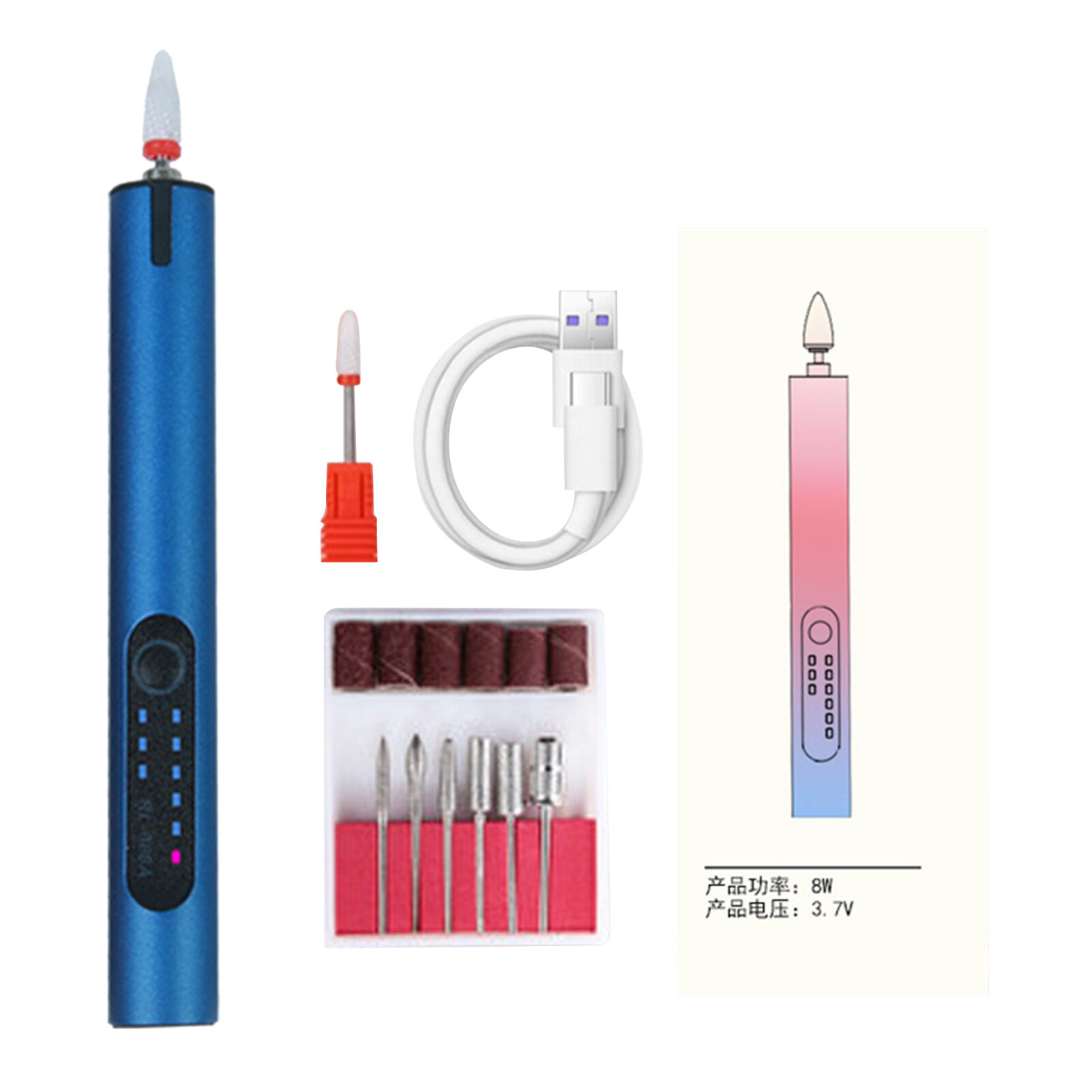 Электрическая машинка для шлифовки ногтей, портативная аккумуляторная машинка для полировки ногтей, цвет "Темно-синий"