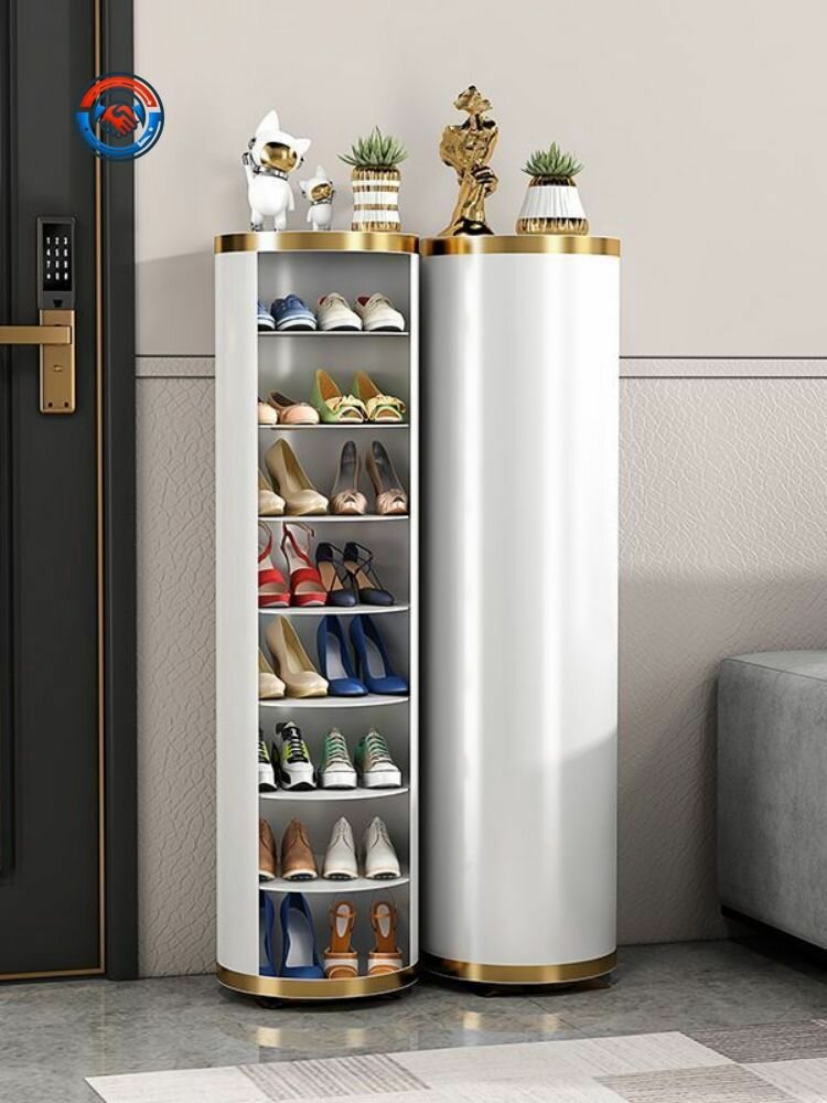 Обувница вращающаяся 360, круглый шкаф для обуви с корпусом из авиационной стали и съемным 8-слойным ламинатом, компактное хранилище для прихожей, стиль и практичность