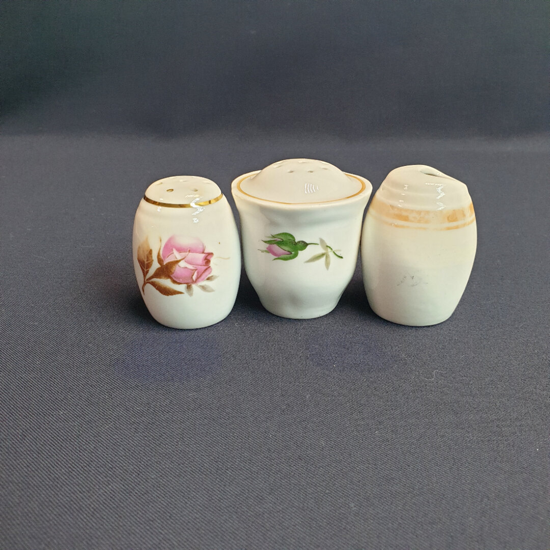 Набор из 3 баночек для специй, фарфор деколь позолота, винтаж СССР