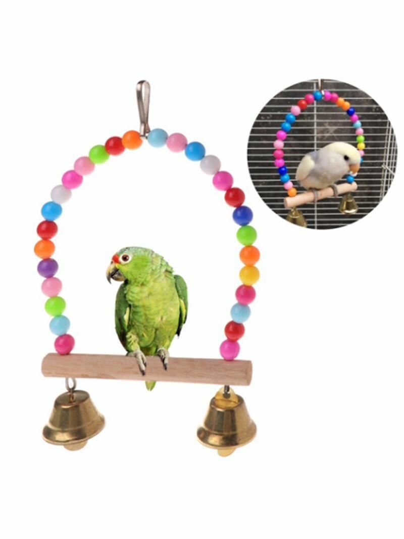 Подставка для попугая, цветные качели с колокольчиком