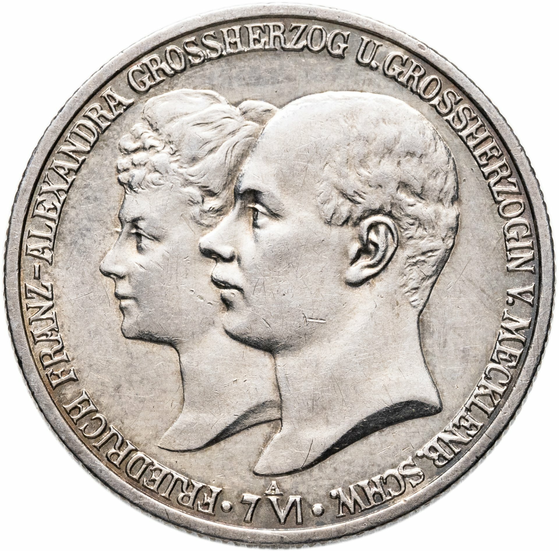 Германская Империя 2 марки mark 1904 "Свадьба Герцога Мекленбург-Шверина Фридриха Франца IV", Серебро 900, в сохранности UNC