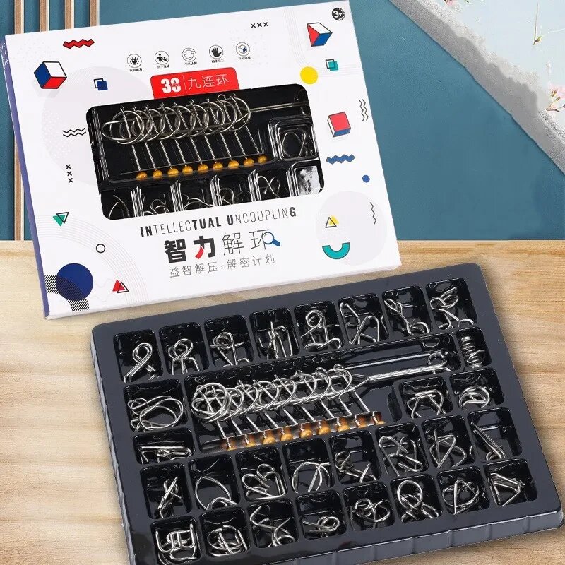 Металлические китайские кольца-пазлы, классические головоломки IQ, игровые игрушки для детей и взрослых, антистрессовые развивающие игрушки, забавный подарок 30PCS