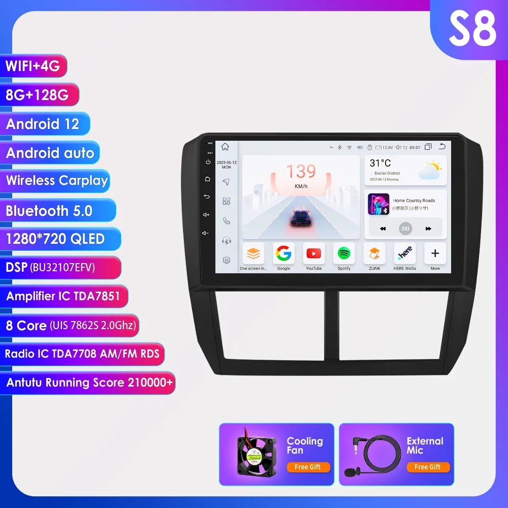 Автомагнитола на Android для Subaru Forester 2008-2012 для Impreza wrx, автомобильный S8