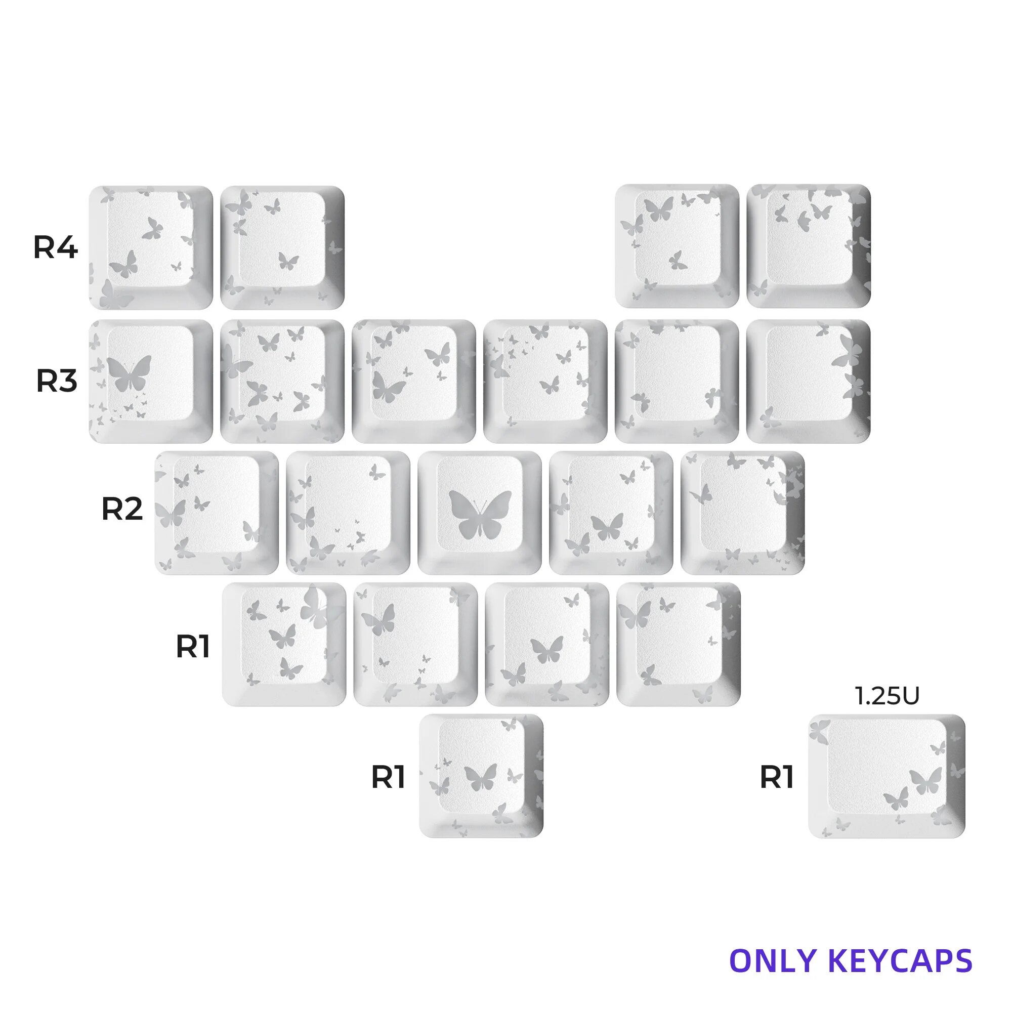 Pinzhishu XVX ФламперБлум Белые Кейкапы Бабочка 21 шт. White Butterfly