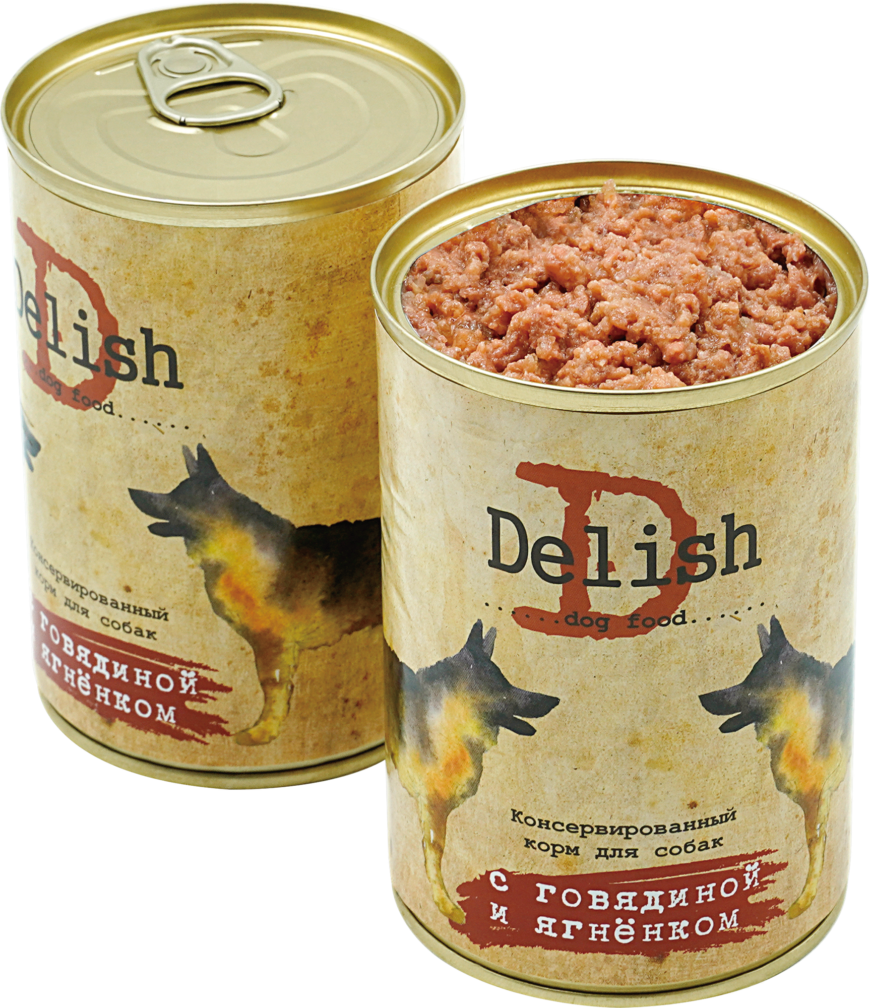 Влажный корм Delish (Делиш) консервы для собак, говядина и ягненок, 970 гр