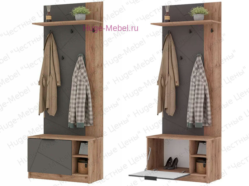 Прихожая 80 см "Орегон ПР 01" асфальт+ дуб крафт Huge Mebel . Ширина 800 Высота 2100. Прихожие