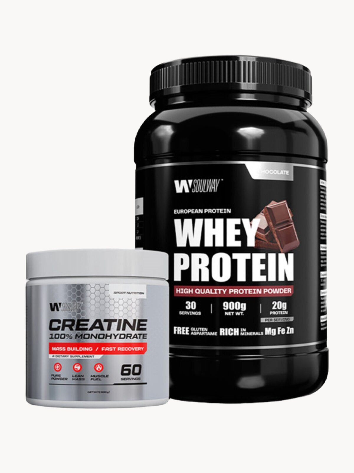 Комбо набор Протеин сывороточный шоколадный 900 гр 30 порций + Креатин моногидрат без вкуса 200 гр 40 порций