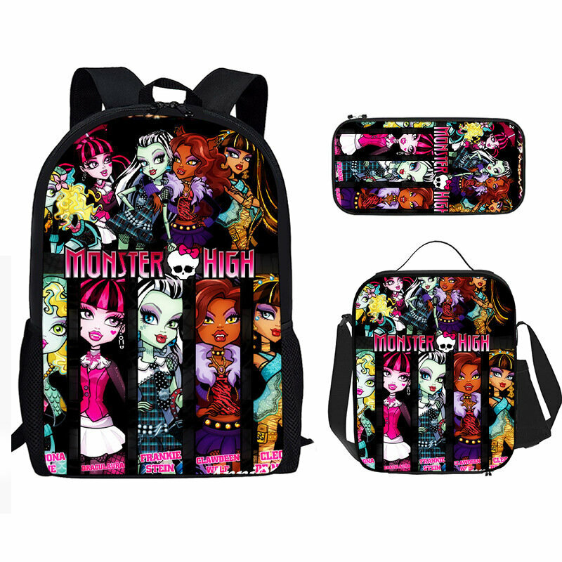 В наличии трансграничный бестселлер Monster High: школьная сумка из трех предметов с принтом Monster High, пенал, сумка через плечо и вместительный студенческий рюкзак.