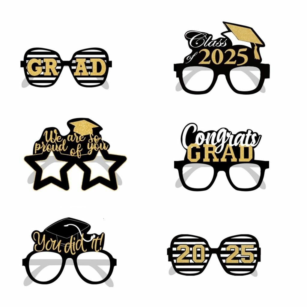 6 штук очки для фото на выпускной 2025, Золото