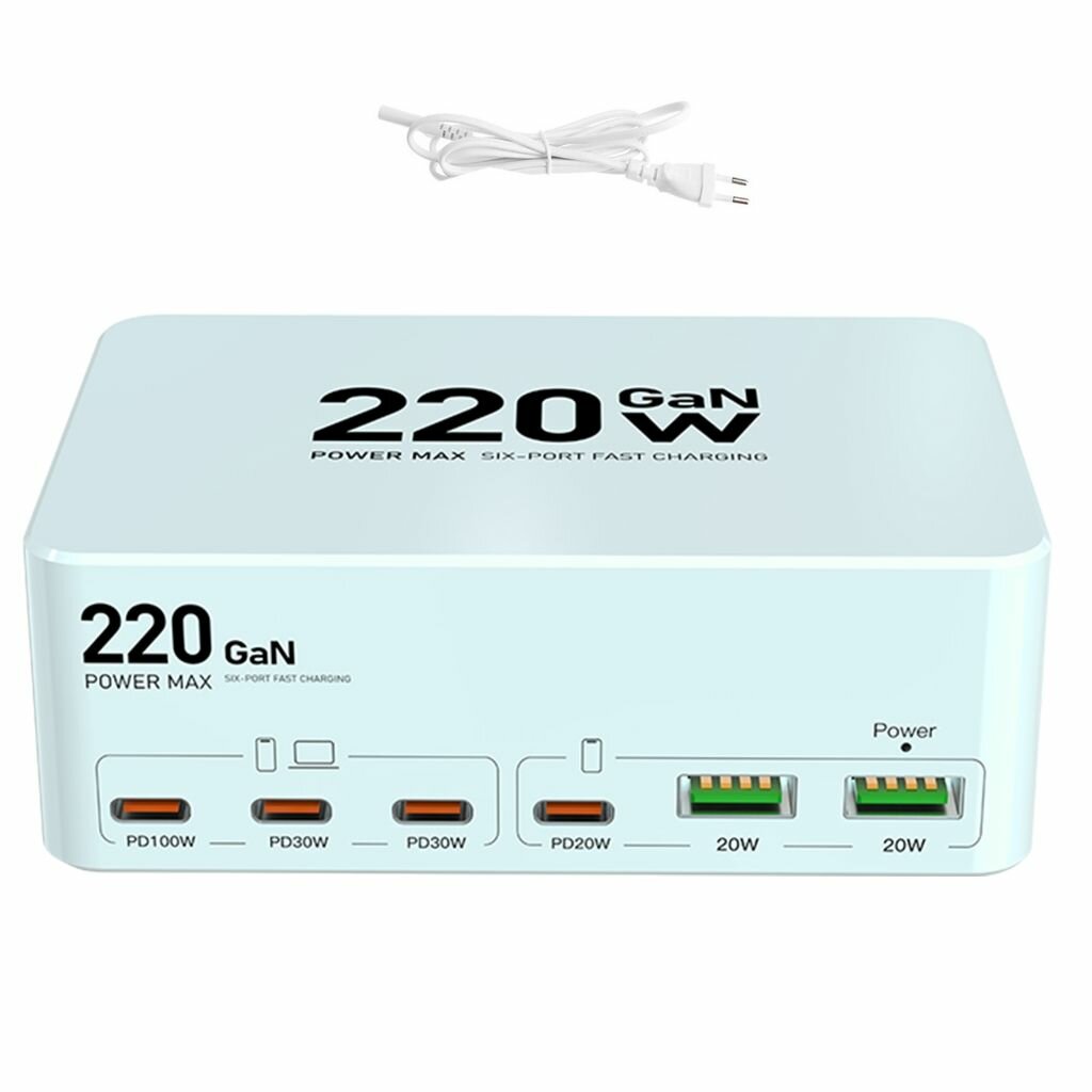 Портативный Адаптер Питания Мощностью 220 Вт с Многопортовой Быстрой Зарядкой для Вентилятора