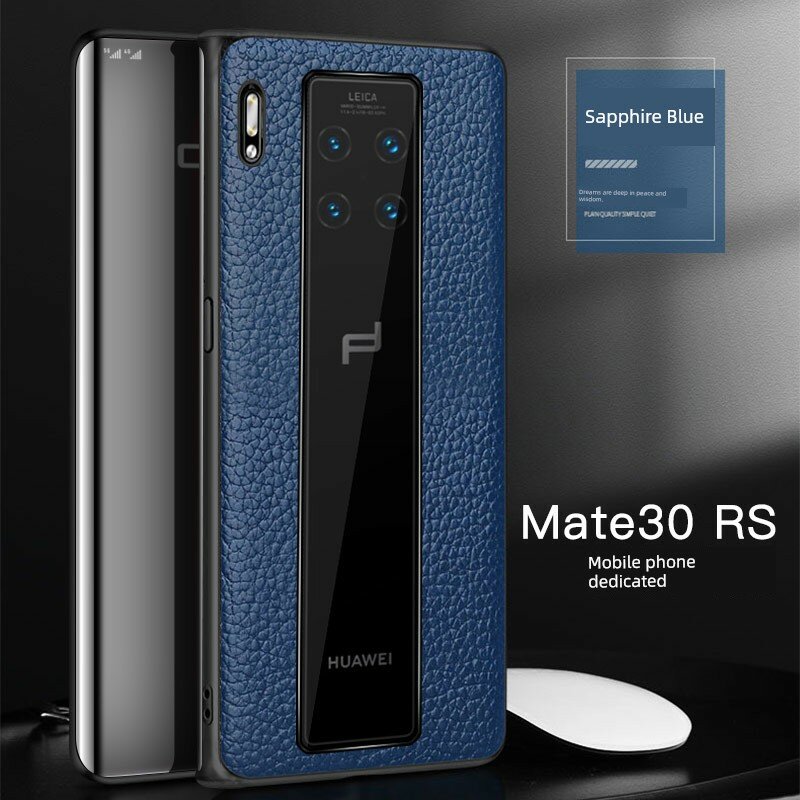 Официальный чехол Huawei Mate 30 RS Porsche Design из натуральной кожи с текстурой крупной льняной кожи, бирюзовый для