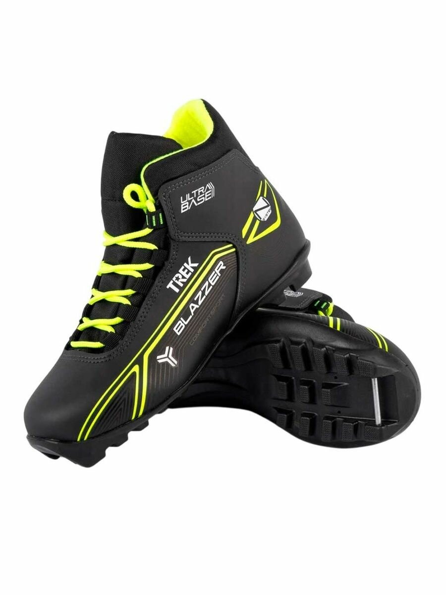Ботинки лыжные TREK Blazzer 1 чёрные (лого лайм неон) крепление NNN