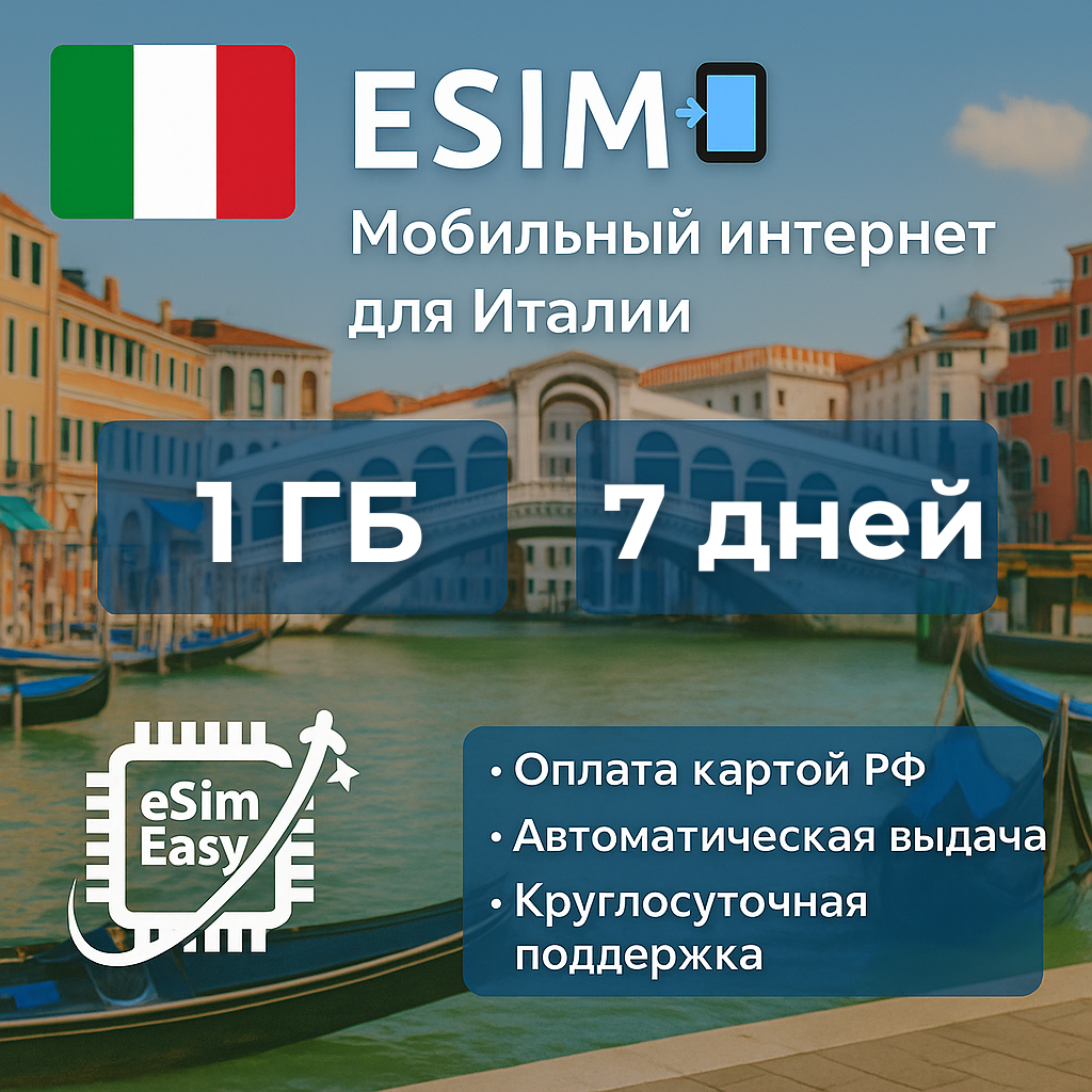 ESIM, 1 гб на 7 дней, для интернета в Италии, для телефона и планшета, 5G, 4G, 3G, электронный ключ