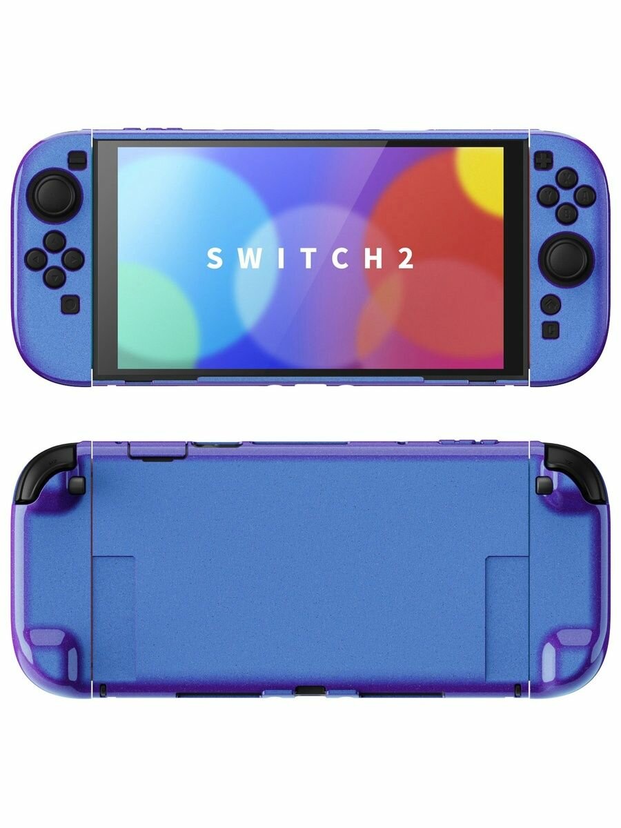 PlayVital Чехол для Nintendo Switch 2 жесткий докируемый корпус с подставкой и накладками, Хамелеон Фиолетово-Синий