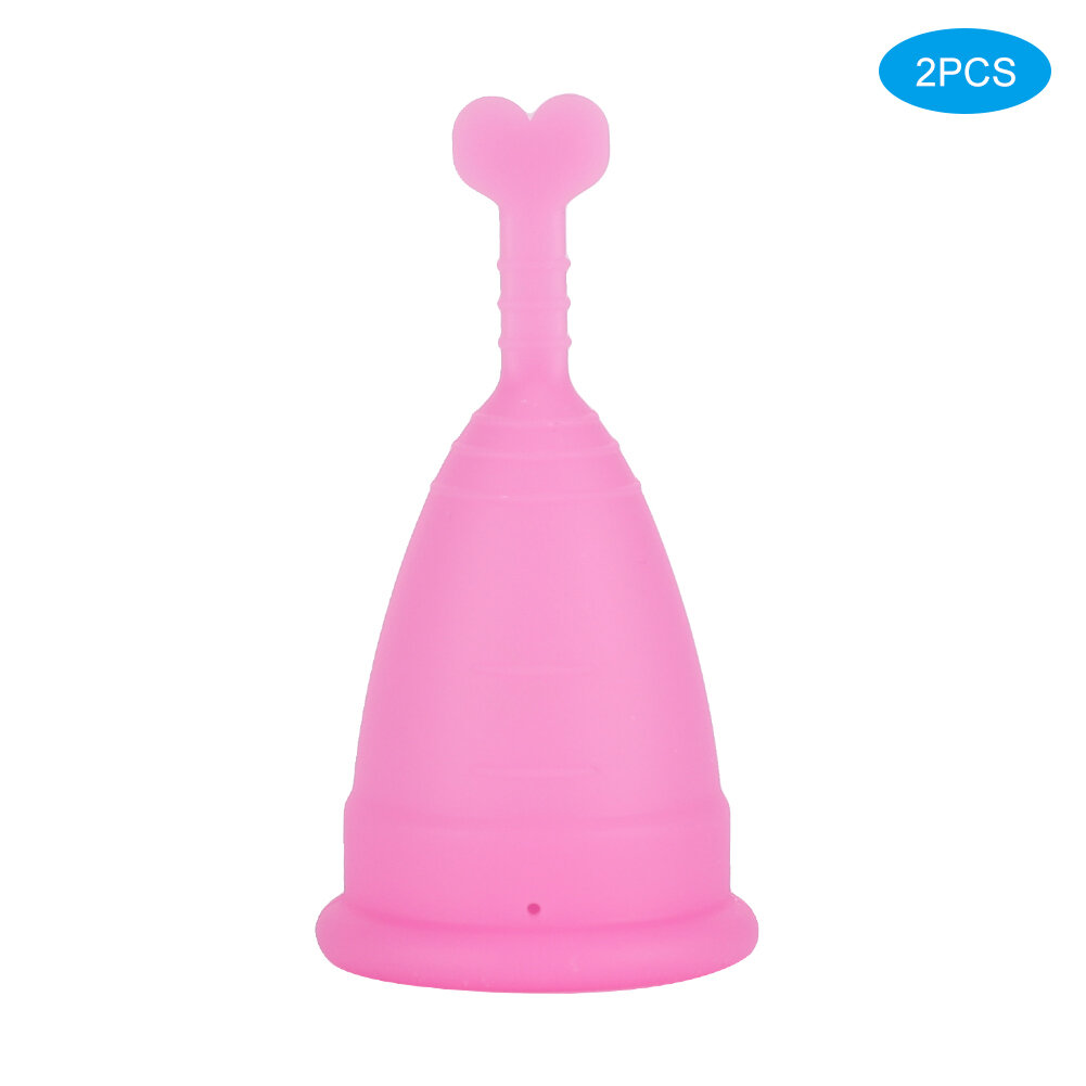 2Pcs Silicone Menstrual Cup Women Female Feminine Hygiene Menstruation SuppliesHeart Shaped Pink S