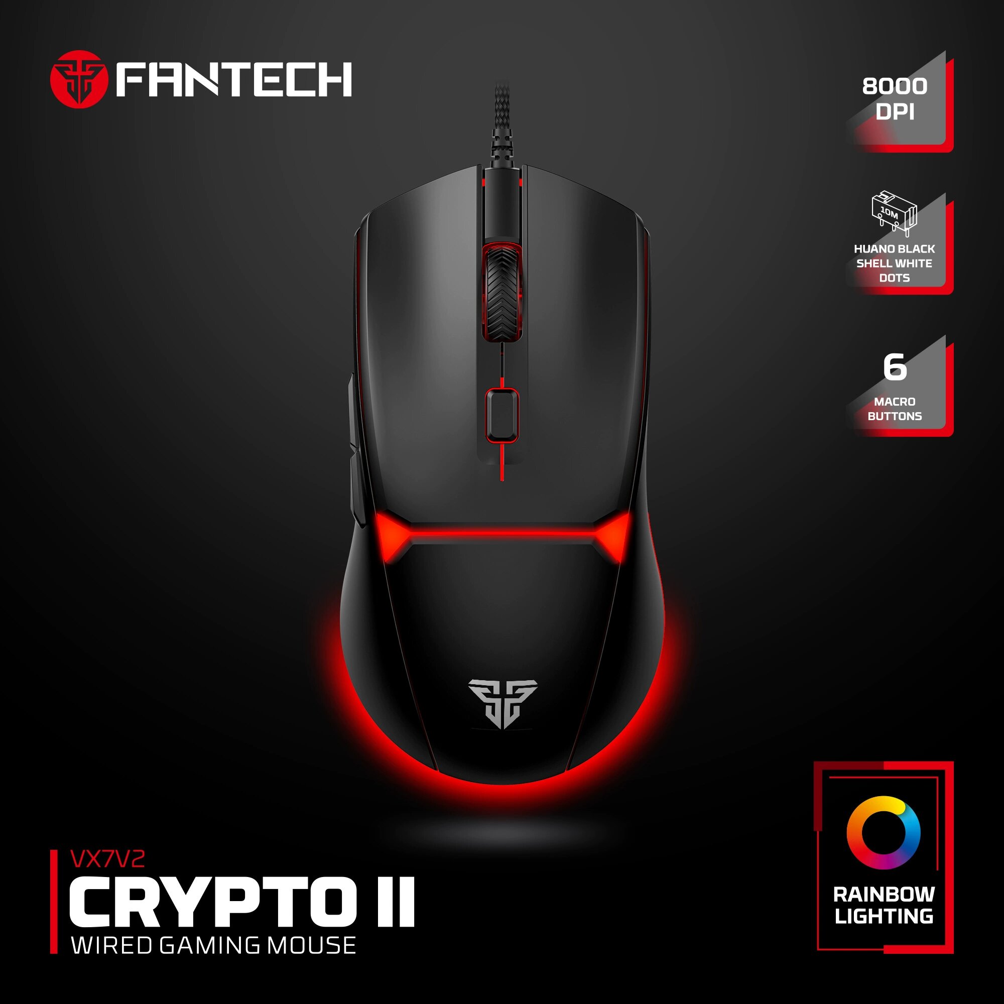 Fantech CRYPTO VX7/VX7v2 8000DPI RGB Проводная игровая мышь Цвет：VX7v2 Черный