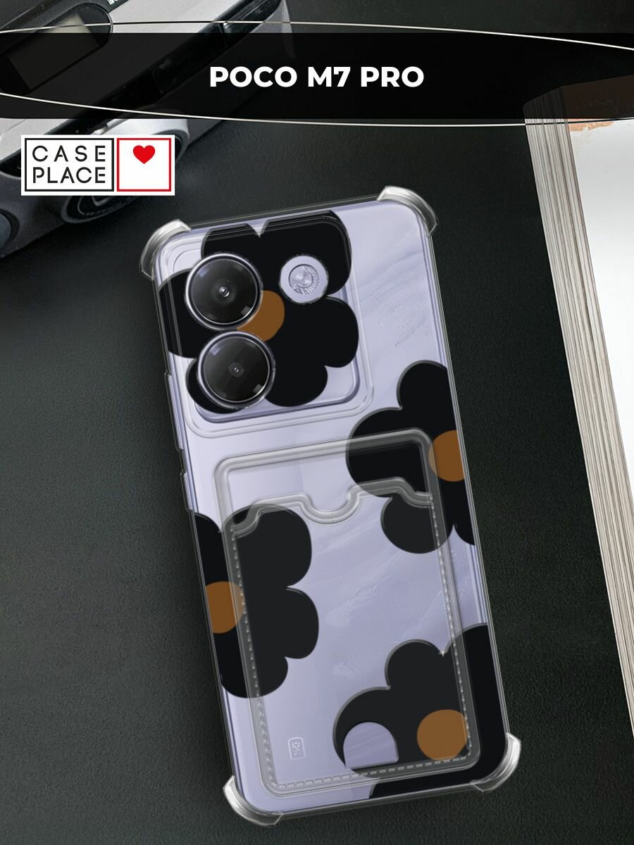Чехол на Poco M7 Pro (Поко М7 Про) с картой и принтом Темные цветочки