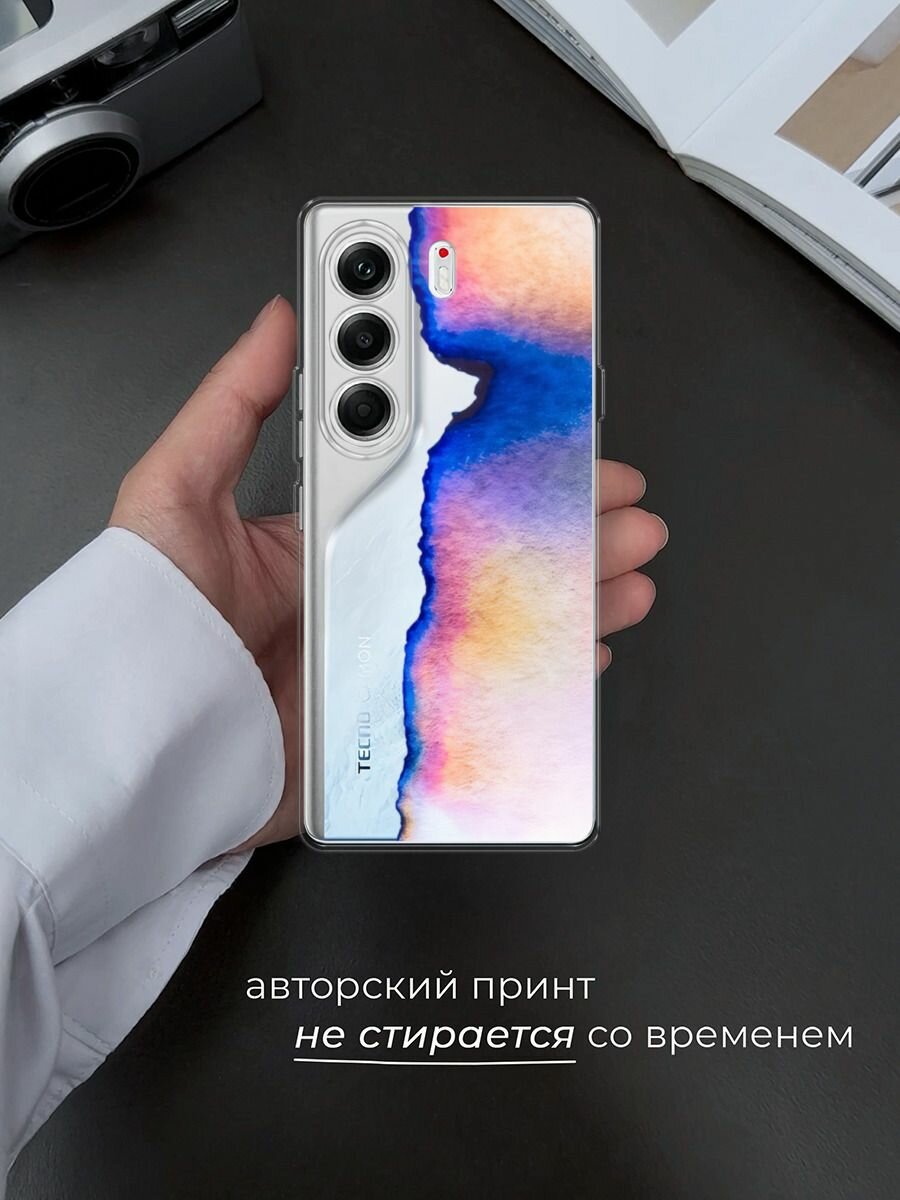 Чехол на Tecno Camon 40 Pro 5G / Текно Камон 40 Про 5G с принтом Синяя акварель, прозрачный — фото 1