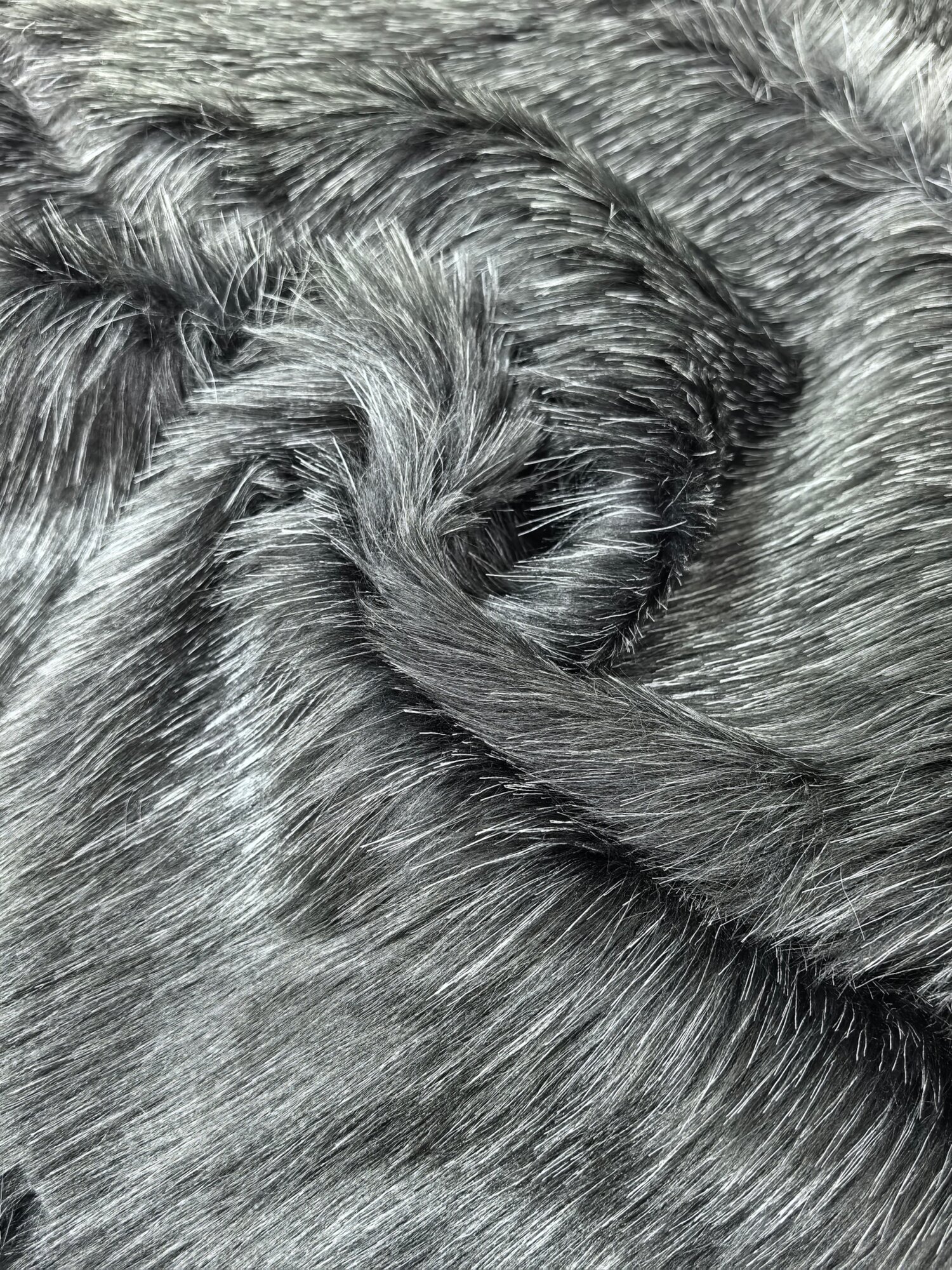 Мех на трикотажной основе, длинноворсый, серый меланж, 50х50 см