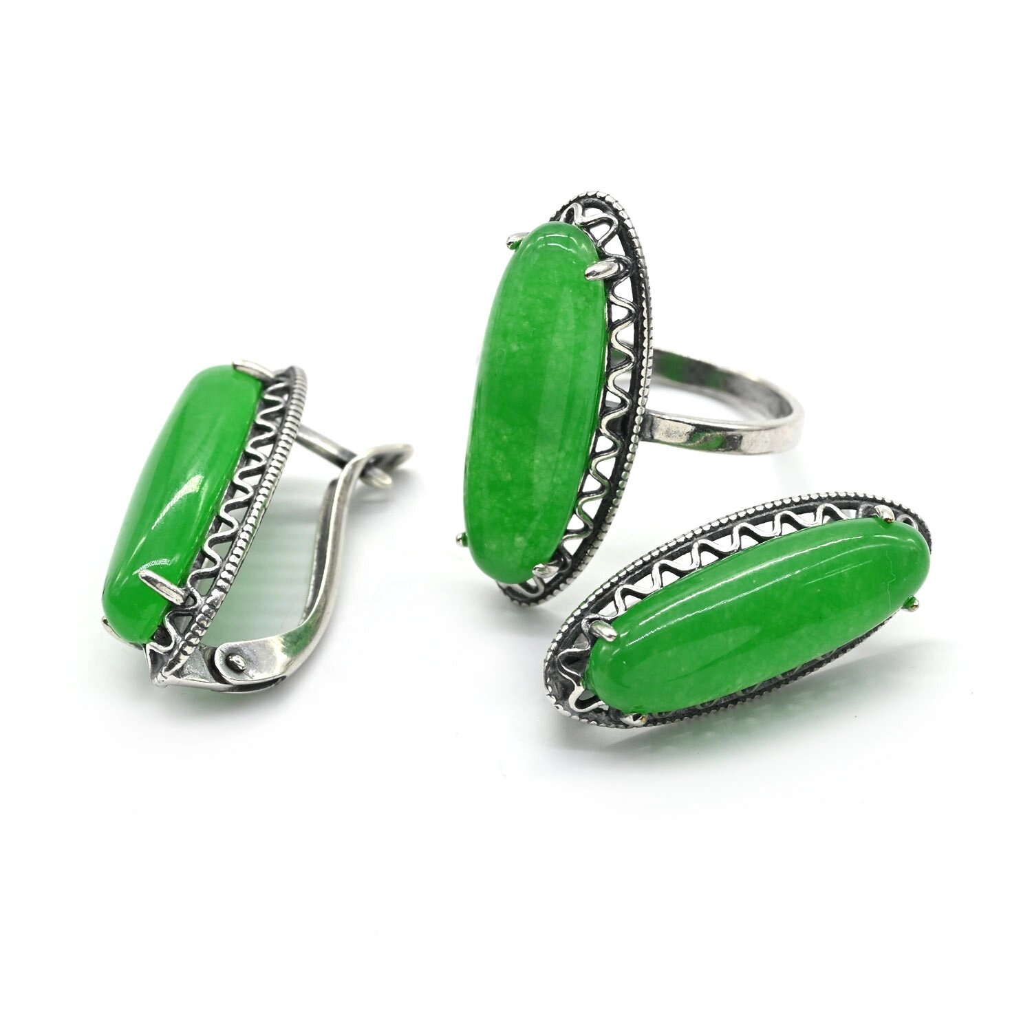 Комплект бижутерии: кольцо, хризопраз