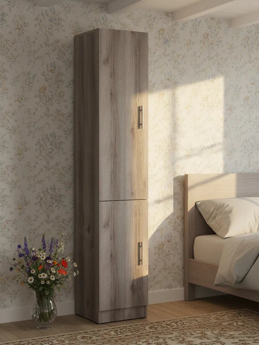 Деревянный шкаф пенал FRESTER распашной с полками для одежды, от производителя