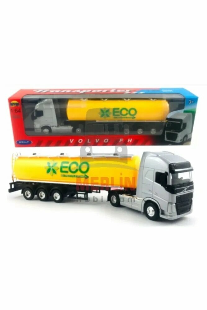 Тягач Welly Volvo FH4 4x2 и цистерна-полуприцеп, серый, 1/64, 24 см, металл/пластик, коллекционная модель, для взрослых, WellyVolvoFH4Tanker