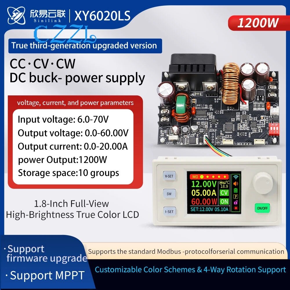 XY6020LS Регулируемый стабилизированный источник питания постоянного тока с ЧПУ, модуль редукции постоянного напряжения и тока 20 А/1200 Вт