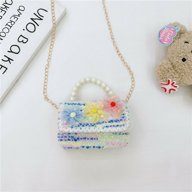 Детская сумочка stylish pearl, маленькая квадратная сумка с цветочным дизайном для девочек, синий, зеленый