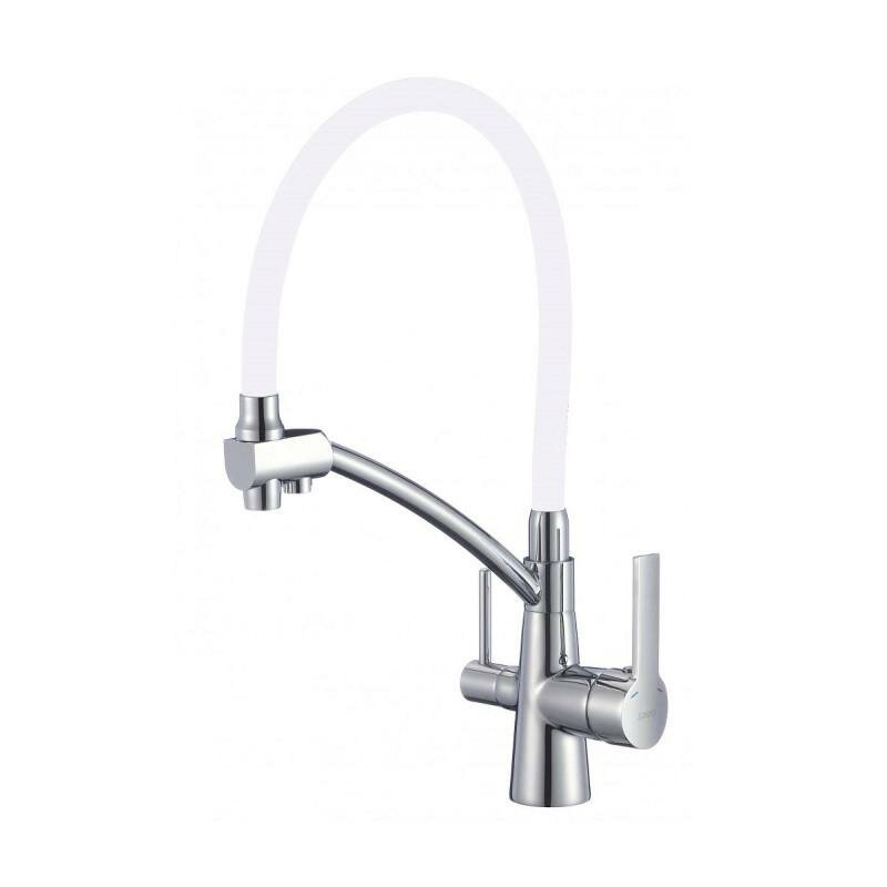 Смеситель для кухни Savol S-L1805-02 хром белый, с гибким изливом и краном для питьевой воды, рычажный, латунь