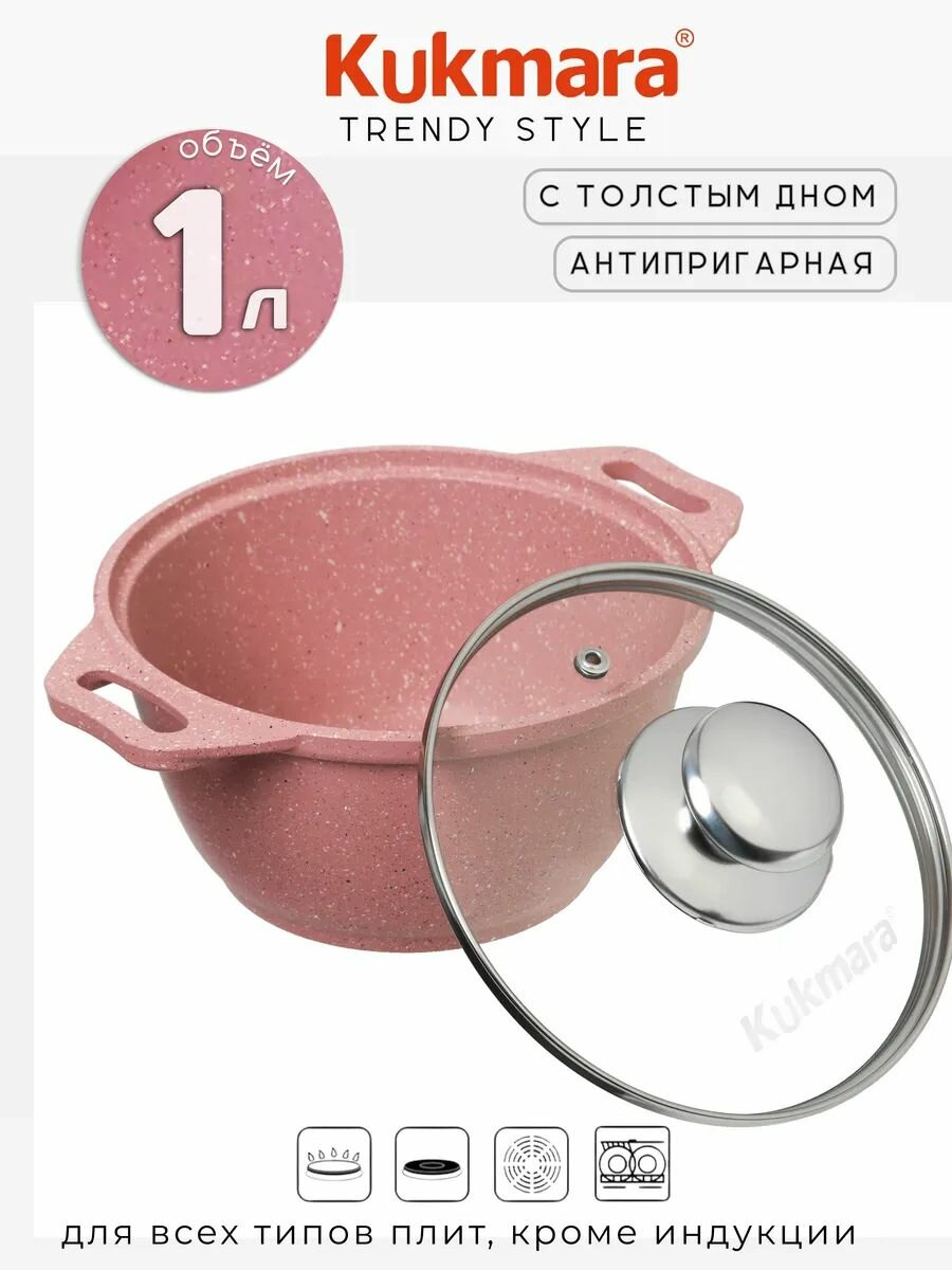 Кастрюля 1 литр Кукмара с крышкой антипригарная
