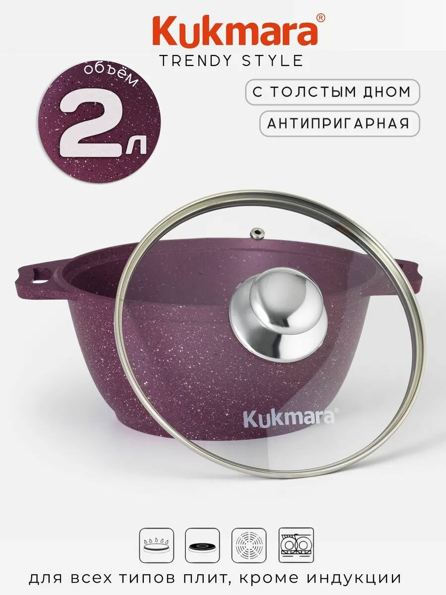 Кастрюля 2 литра Кукмара с крышкой антипригарная