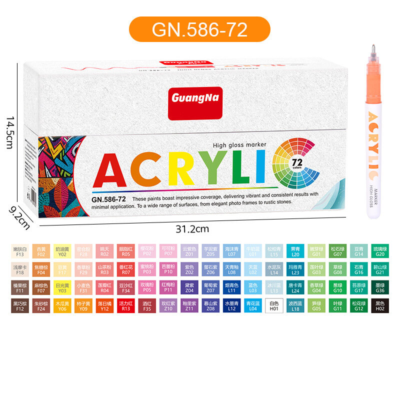 Маркер GuangNa, акриловый, быстросохнущий, для картин, 72 штук