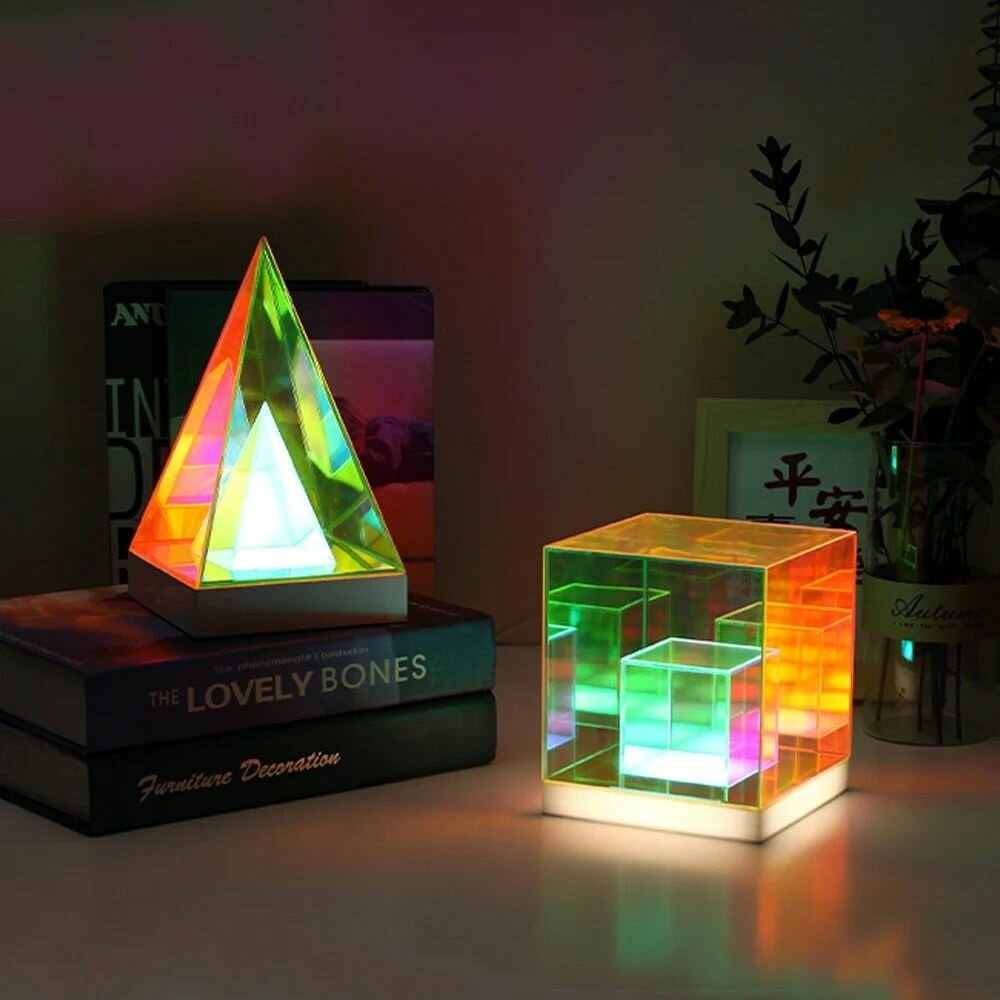 Креативный акриловый ночник-куб с питанием от USB, Настольная лампа Magic Cube, Трехцветная температура, трехмерное хрустальное украшение стола, освещение, Для спальни атмосферного освещения