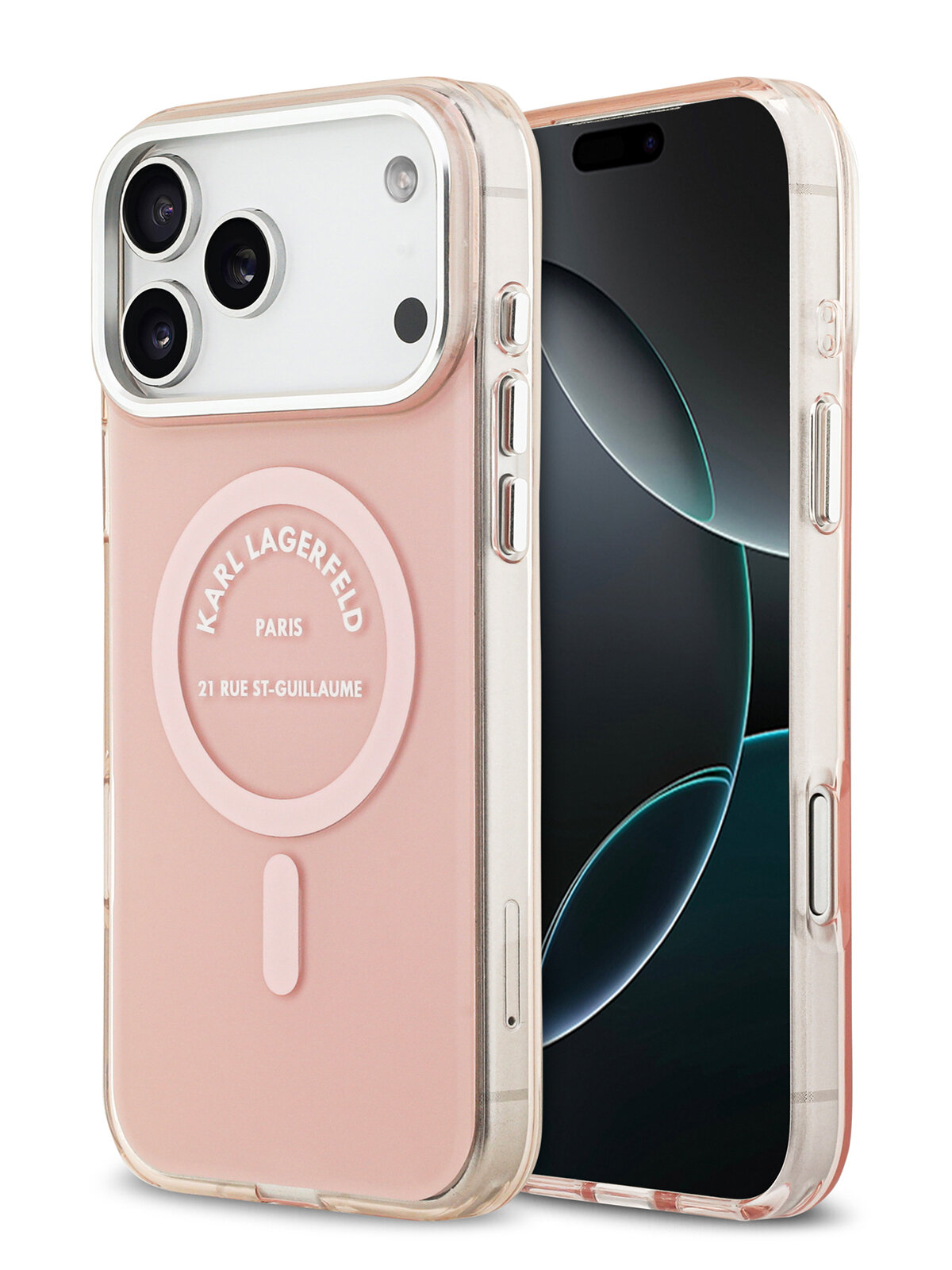 Чехол Karl Lagerfeld на iPhone 17 Pro Max, с магнитами MagSafe, с принтом IML RSG, с защитным бортиком, розовый