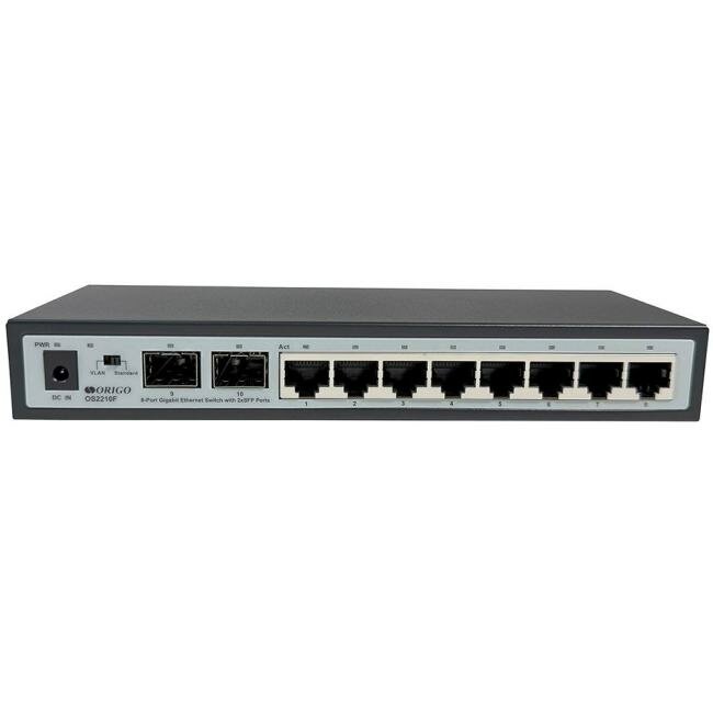 OS2210F/A2A ORIGO Коммутатор Конфигурируемый 8x1000Base-T, 2x1000Base-X SFP, DIP-переключатель, корпус металл
