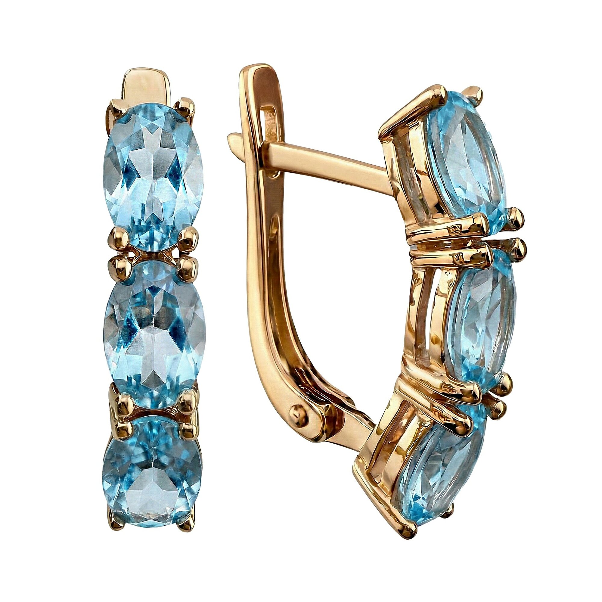 Серьги, красное золото, 585 проба, топаз