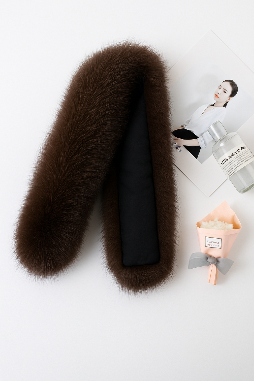 Горжетка LUCKYFUR, натуральный мех лисы, съёмный воротник, 70см, коричневая