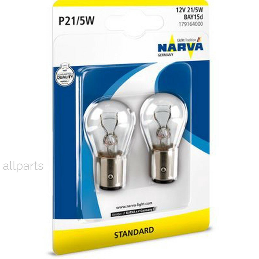 NARVA 179164000 Лампа P21/5W 12V 21/5W BAY15d (к-т 2шт.)