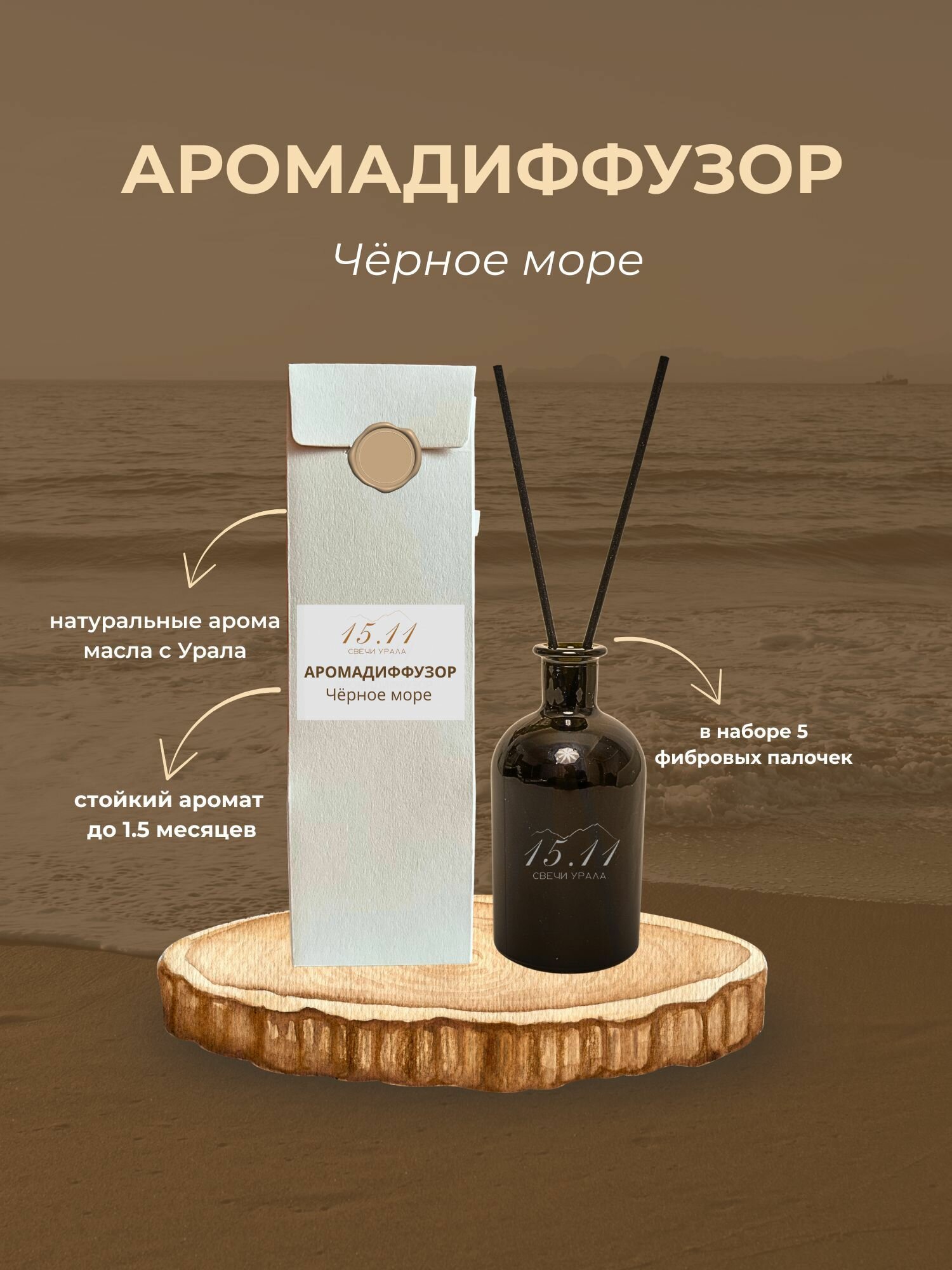 Аромадиффузор с фибровыми палочками для дома "Чёрное море"