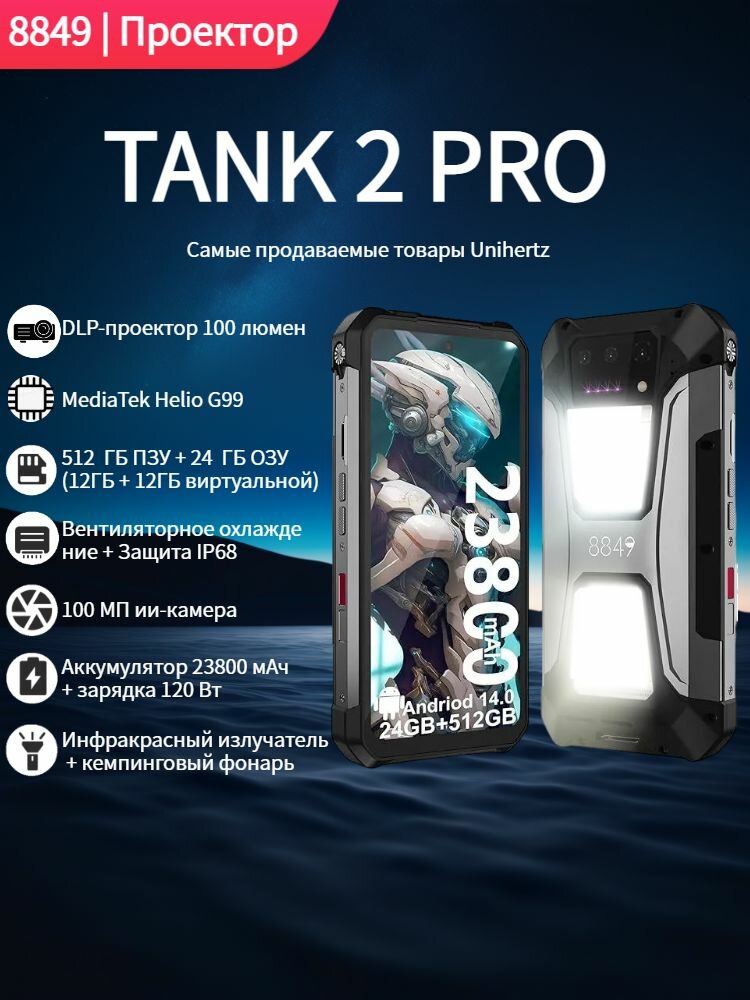 Unihertz Смартфон TANK 2 Pro Global,12/512 ГБ(512 ГБ,12 ГБ, черный, black)