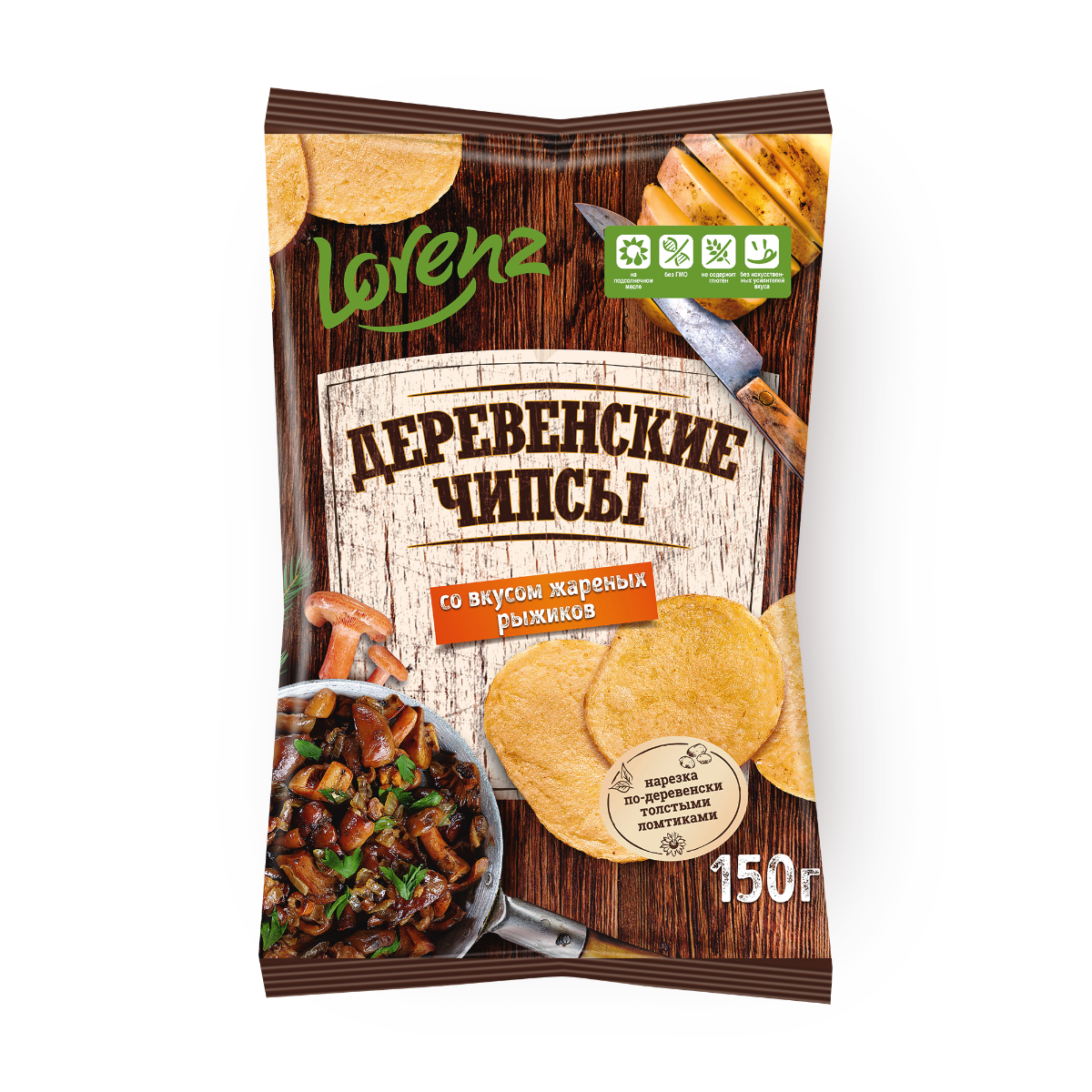 Чипсы Lorenz "Деревенские", со вкусом рыжиков, без ГМО и глютена, 150 г