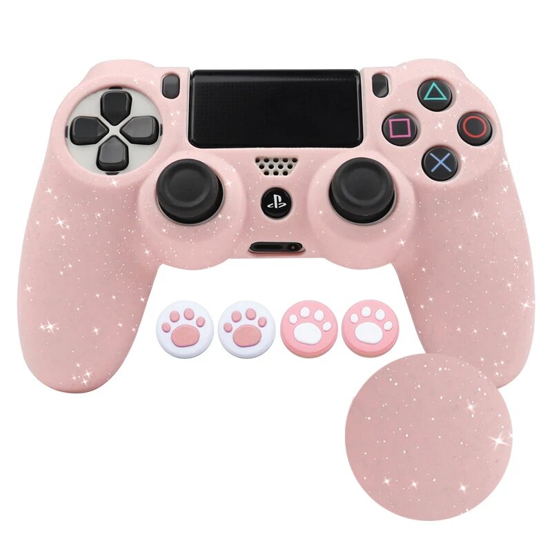 Розовый силиконовый чехол для контроллера PS4 Ralan For PS4 Glitter