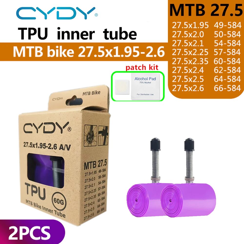 Велосипедная Камера CYDY TPU 29x1.95-2.6 Дюйма С Клапаном Шредера Для Горных Велосипедов, Для Колес 26 И 27.5 Дюймов, Фиолетовая