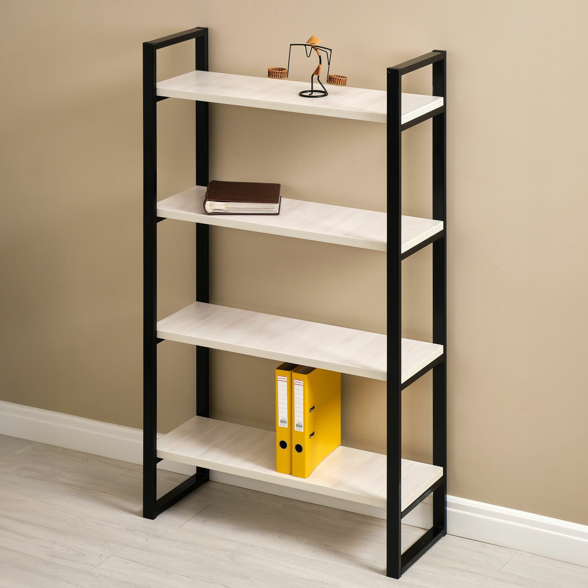 Стеллаж Лофт Мебельная фабрика Юдиных 90 см Выбеленное дерево черный