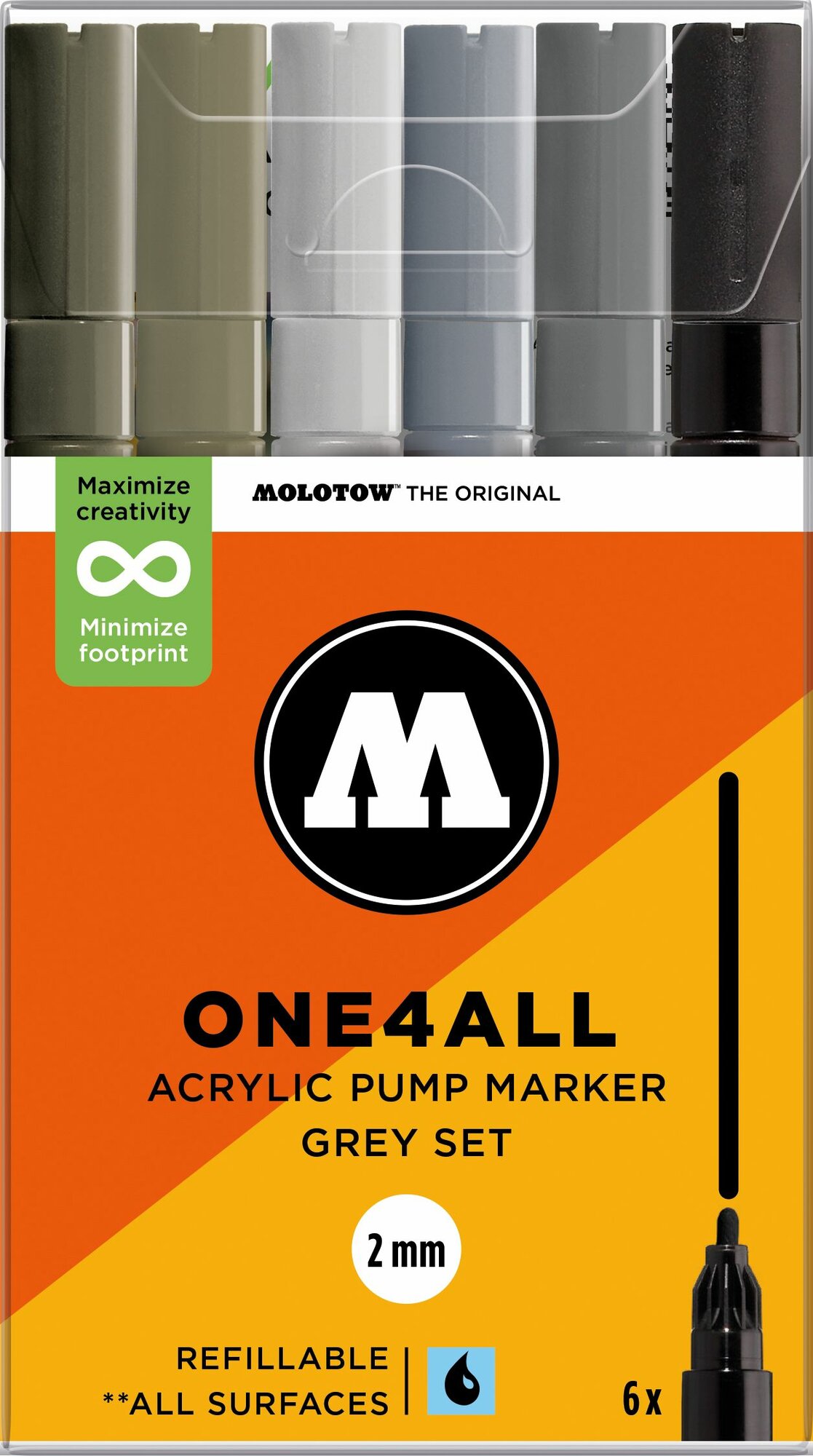 Набор акриловых макеров Molotow ONE4ALL 127HS Grey-Set 2 мм 6 штук