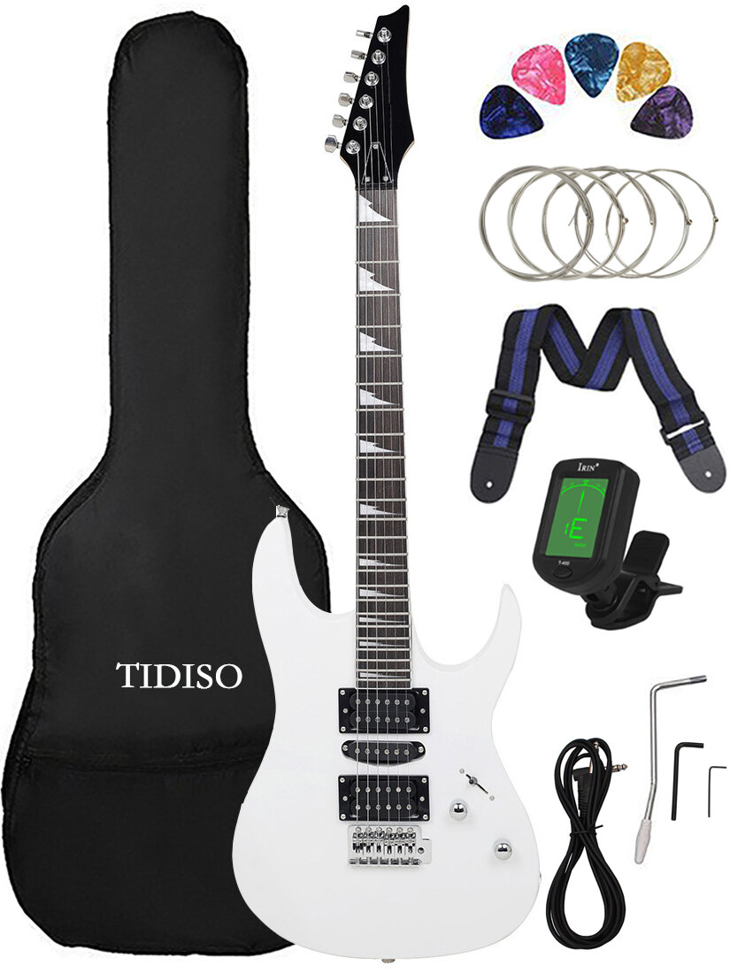 6-струнная Набор для электрогитары, подходит для начинающих, классический белый