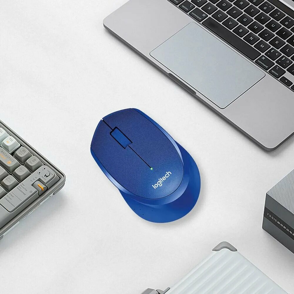 Игровая мышь беспроводная Беспроводная мышь Logitech M330 с функцией отключения звука с частотой 2,4 ГГц, фотоэлектрическая мышь с разрешением 1000 точек на дюйм, синий