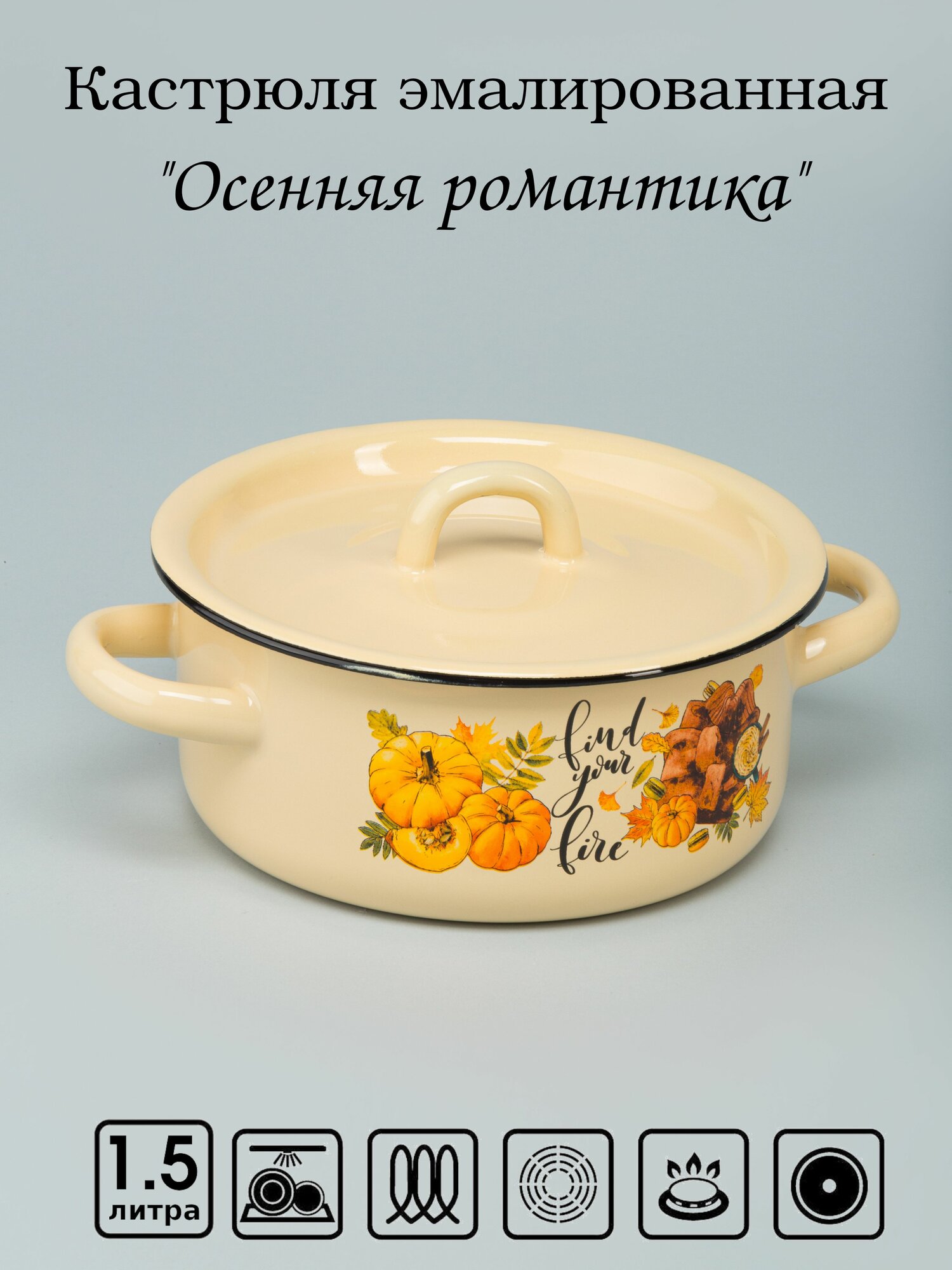 Кастрюля 1.5 л эмалированная Осенняя романтика